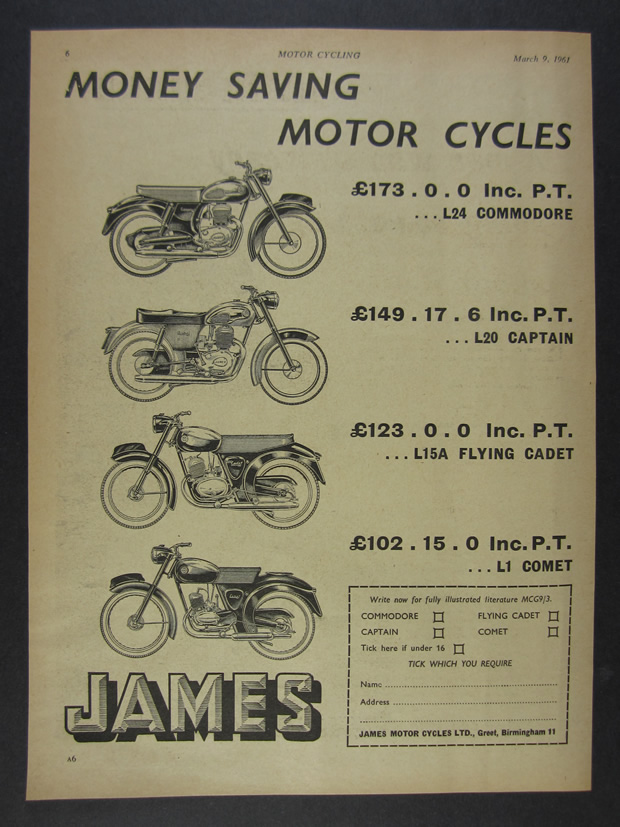 1961 James Cycle L24 Commodore L20 Captain L15A Cadet L1 Comet vintage ...