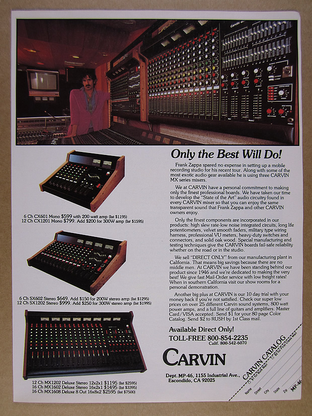 1983 Frank Zappa Mobile Recording Studio photo Carvin MX Mixers vintage ...